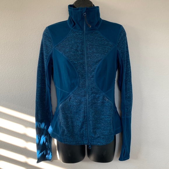 Zella | Jackets & Coats | Zella Heathered Turquoise Blue Striped Zip Up ...